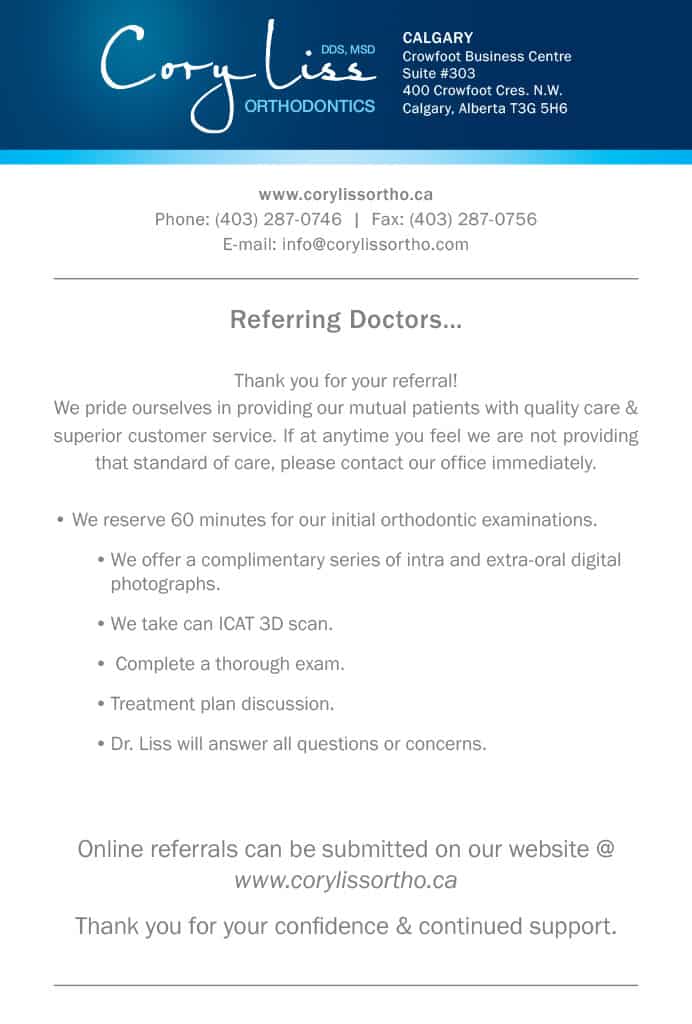 Referring Doctors in Calgary | Cory Liss Orthodontics